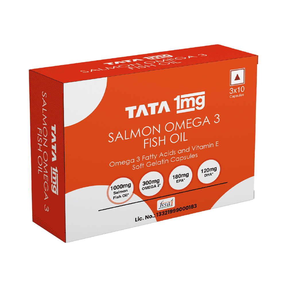 Tata 1mg Salmon Omega 3 Fish Oil Capsule with Vitamin E| For Heart ...
