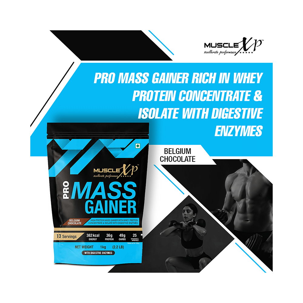 MuscleXP Pro Mass Gainer (1kg Each) Belgium Chocolate | 30 Minutes 24/7 ...