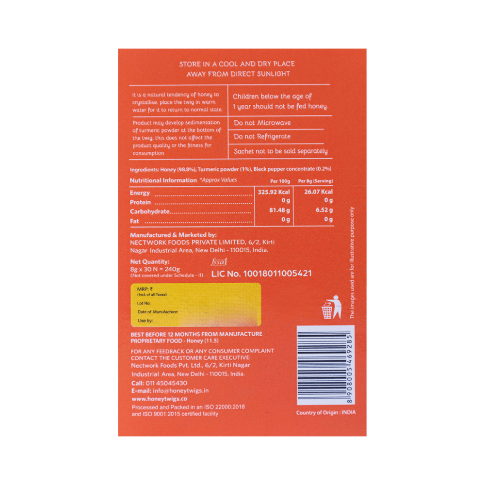 Honey Twigs Turmeric Infused Honey Sachet (8gm Each) | 30 Minutes 24/7 ...